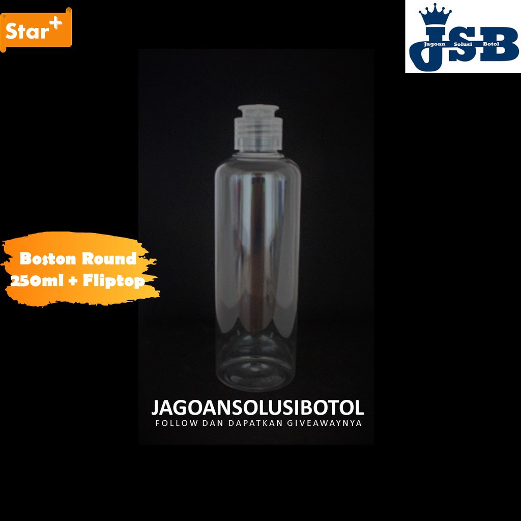 Jual Botol Boston Round 250ml + Cap Fliptop - Botol Fliptop - Wadah Set ...
