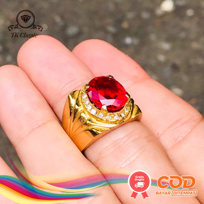 Jual NATURAL BATU PERMATA MERAH RUBY CUTTING LAPIS EMAS 24K ORIGINAL | Shopee Indonesia