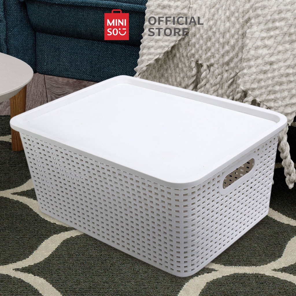Jual MINISO Keranjang Penyimpanan dengan Tutup Storage Box Besar kotak ...