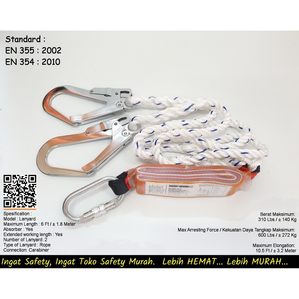 Jual Alat Safety Shock Absorber Lanyard Pro Double Big Hook Besar V-Pro ...
