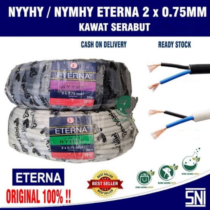 Jual Kabel listrik SNI merek Eterna rambut/ kabel serabut tembaga 2 x 0 ...
