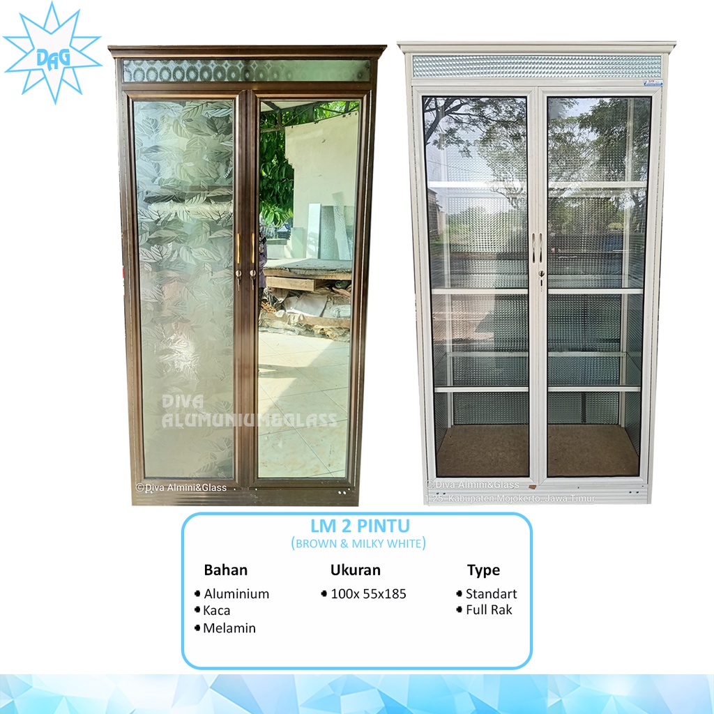Jual TERMURAH lemari pakaian 2 pintu full kaca| alumunium frame coklat ...