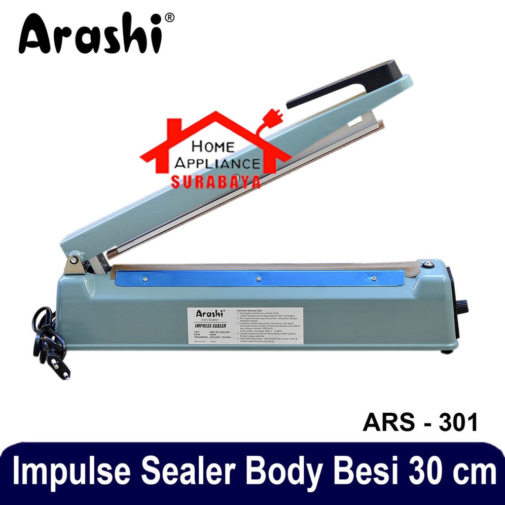 Jual Alat Mesin Press Perekat Plastik Impulse Sealer Iron Arashi 30 CM Body Besi ARS 301 ...