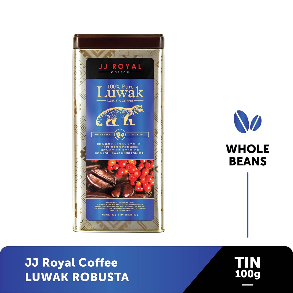 Jual JJ Royal Coffee 100% pure Luwak Bean (Kopi Biji) Tin 100g | Shopee ...