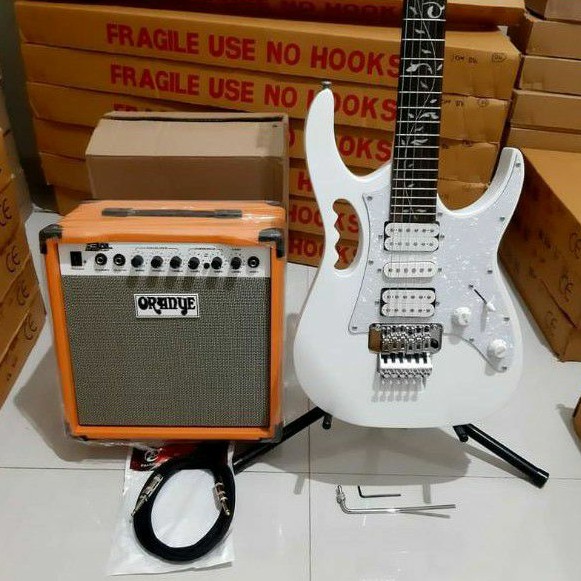 Jual Paket lengkap mantap gitar ibanez jem flower white plus ampli dan ...