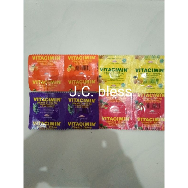 Jual Vitacimin vitamin c strip(2tablet)blueberry,fruitpunch,orange ...
