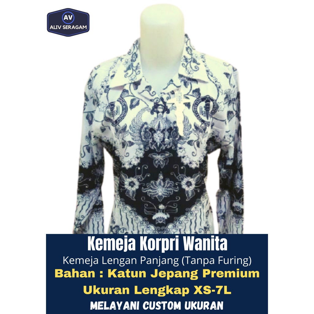 Jual Kemeja Seragam Batik PGRI Wanita Lengan Panjang PNS Guru xs-7l ...