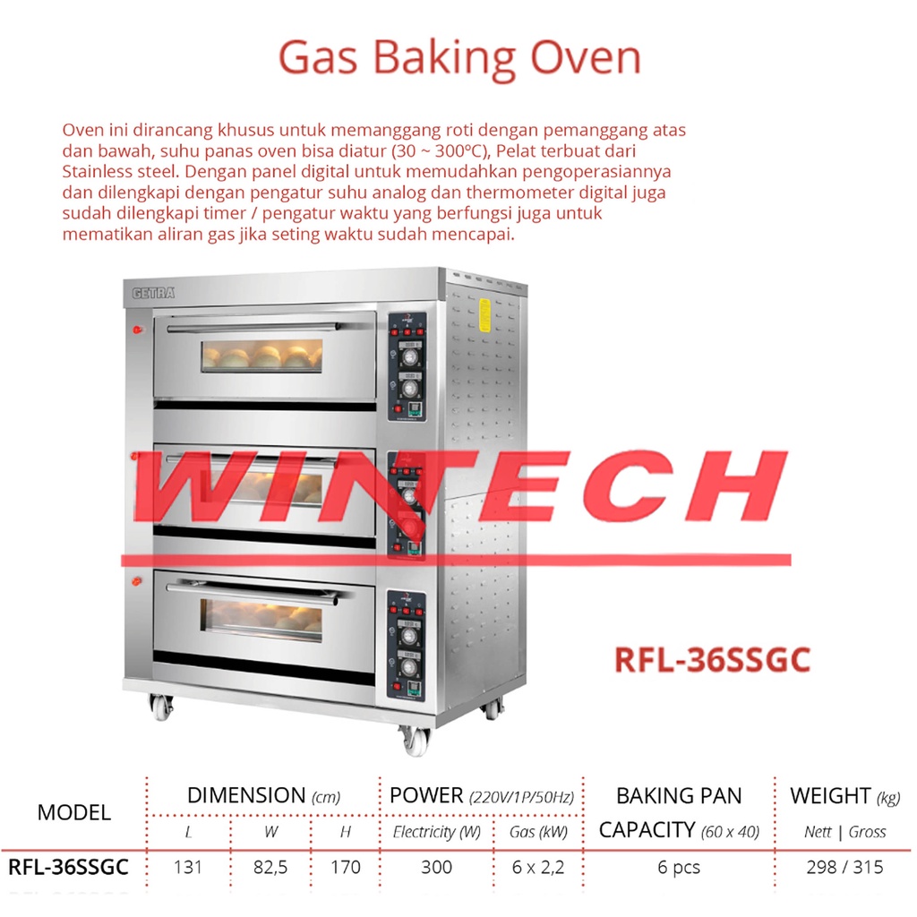 Jual GETRA RFL-36SSGC Gas Baking Oven / Oven Pemanggang Roti Kue 3 Deck ...