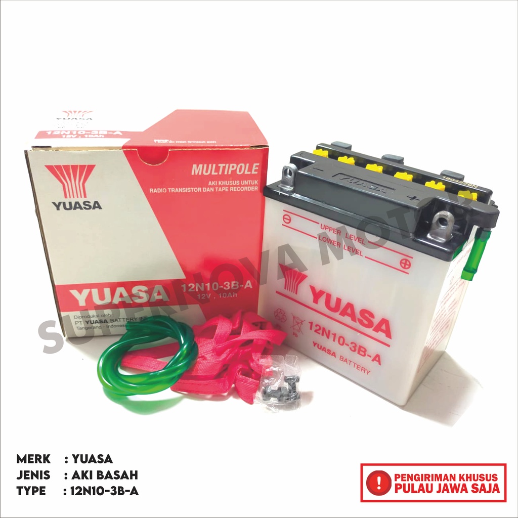 Jual AKI BASAH 12N10-3B AKI MOTOR RODA 3 VIAR TOSSA JIALING AKI YUASA 12N10-3B 10AH ORIGINAL ...