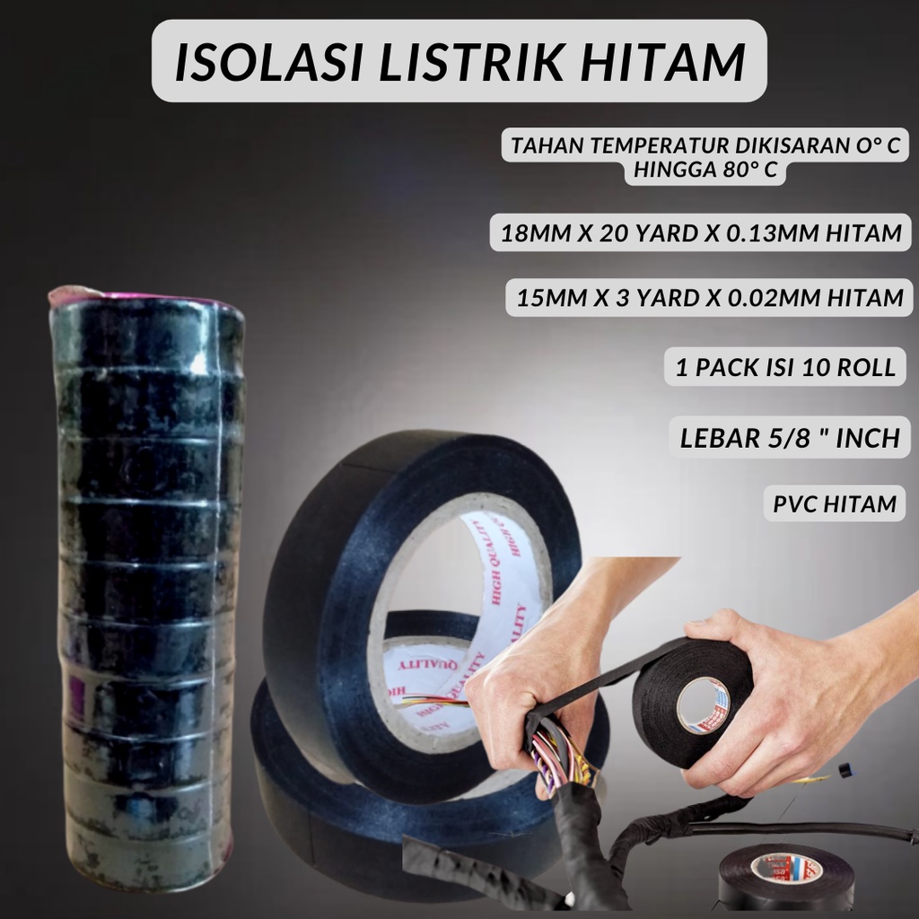 Jual Isolasi Listrik Hitam PVC/Electrical Tape PVC 15/18mm | Shopee ...