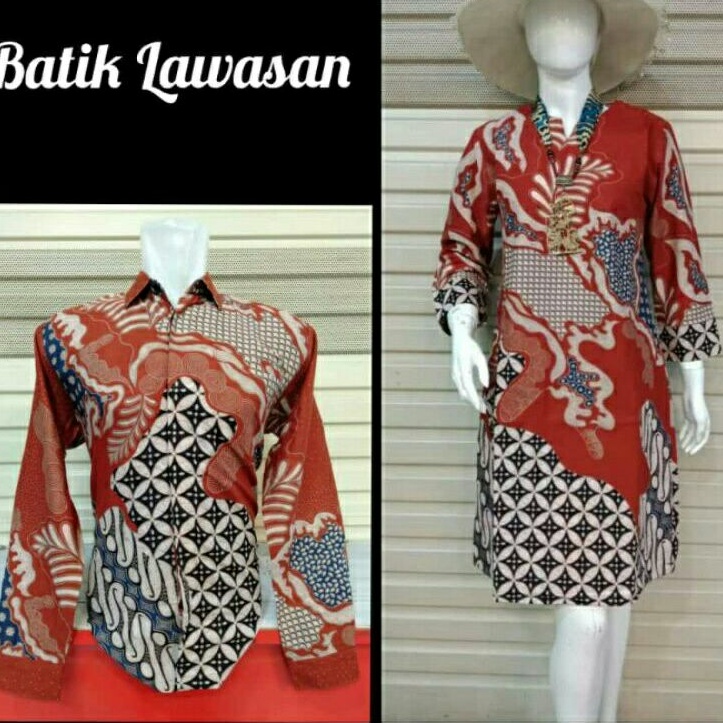 Jual Batik couple lawasan premium full furing/ Dress batik warna merah ...