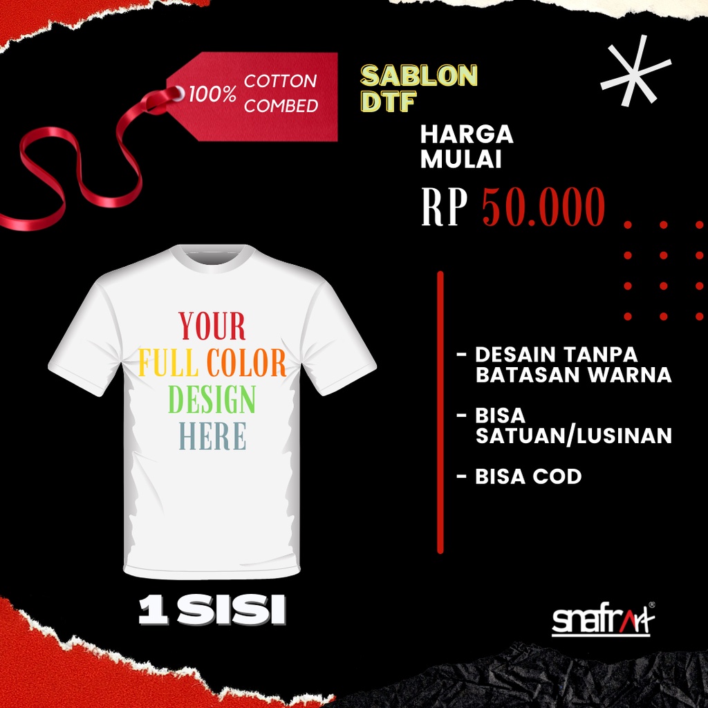 Jual SABLON KAOS CUSTOM FULL COLOR DTF SATUAN | Shopee Indonesia