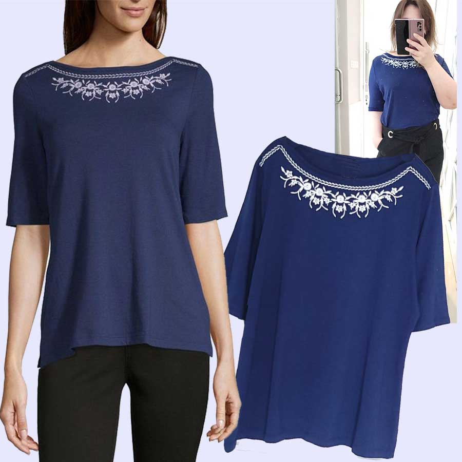 Jual Worthington Floral Embro Navy & RubyRd blouse | Shopee Indonesia