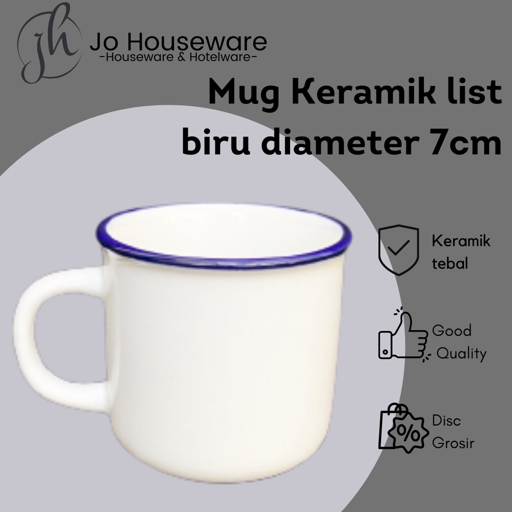 Jual Mug keramik list biru putih gelas cangkir teh kopi hotelware unik ...