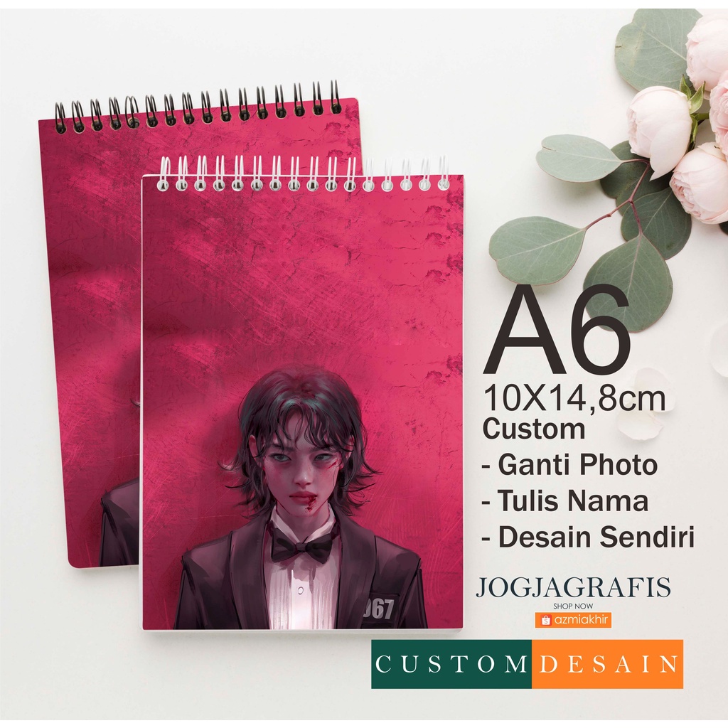 Jual Notebook Buku Tulis Spiral A6 Custom Desain isi HVS Desain Garis ...