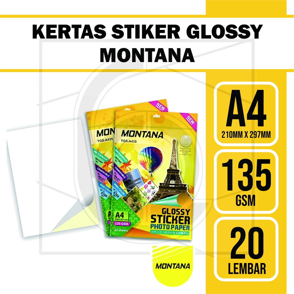 Jual KERTAS STIKER GLOSSY A4 135 GSM 20 LEMBAR MONTANA PHOTO PAPER ...