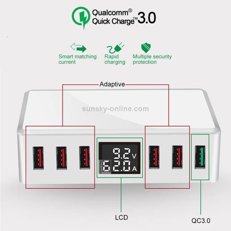 Jual Charger Quick Charge 3.0 6 Ports Multi-port USB LCD 8A 40W WLX-T9+ | Shopee Indonesia