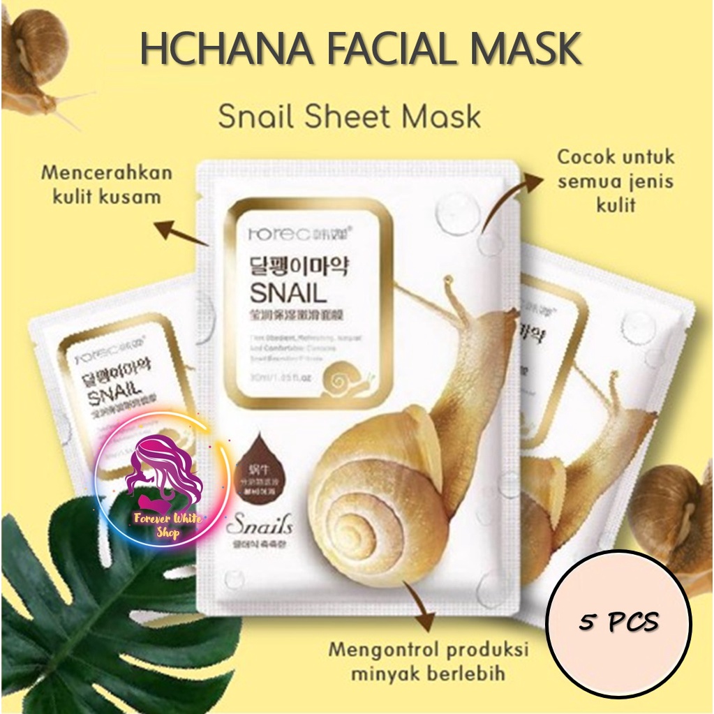 Jual Isi 5 Pcs Masker Wajah HCHANA Snail Lendir Siput / Masker Muka HCHANA ROREC Snail Facial ...