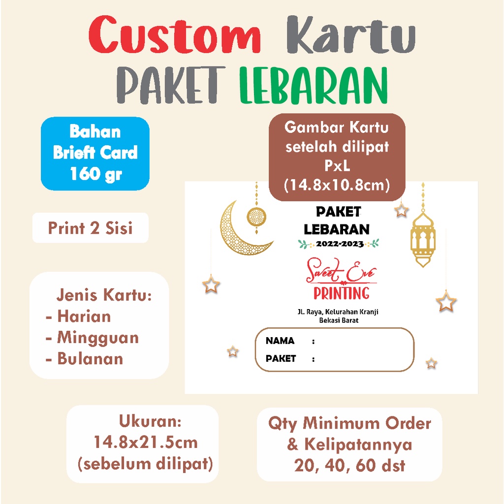 Jual Cetak WARNA Kartu Paket Lebaran Harian, Mingguan & Bulanan CUSTOM ...