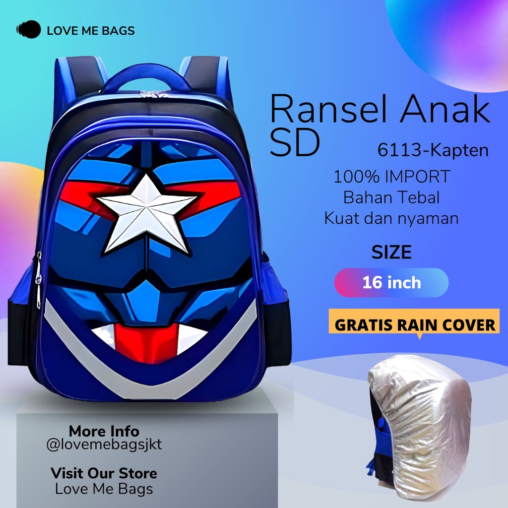 Jual LMB Tas Anak Sekolah Laki Laki SD Import Gambar Karakter Superhero Timbul 6D Bahan Nilon ...