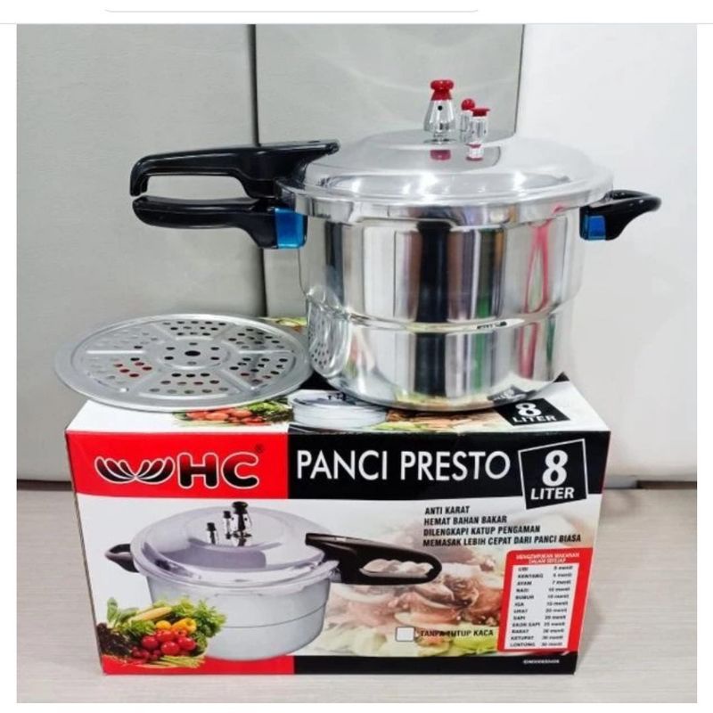 Jual Panci Presto HC 8 Liter With Steamer | Dengan Tutup Kaca | Tanpa Tutup Kaca | Presto 8 ...