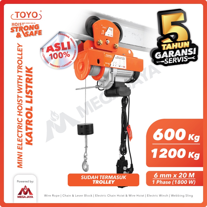 Jual TOYO Mini Electric Hoist Trolley set / Katrol Listrik 600/1200Kg x ...