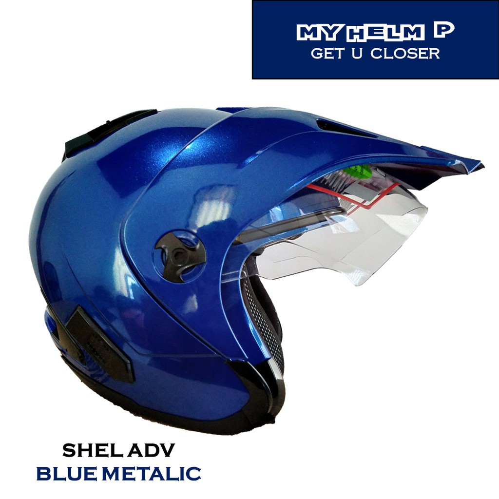 Jual Helm SUPER MOTO SHEL ADV Double Visor Polos Warna Biru Metalic ...