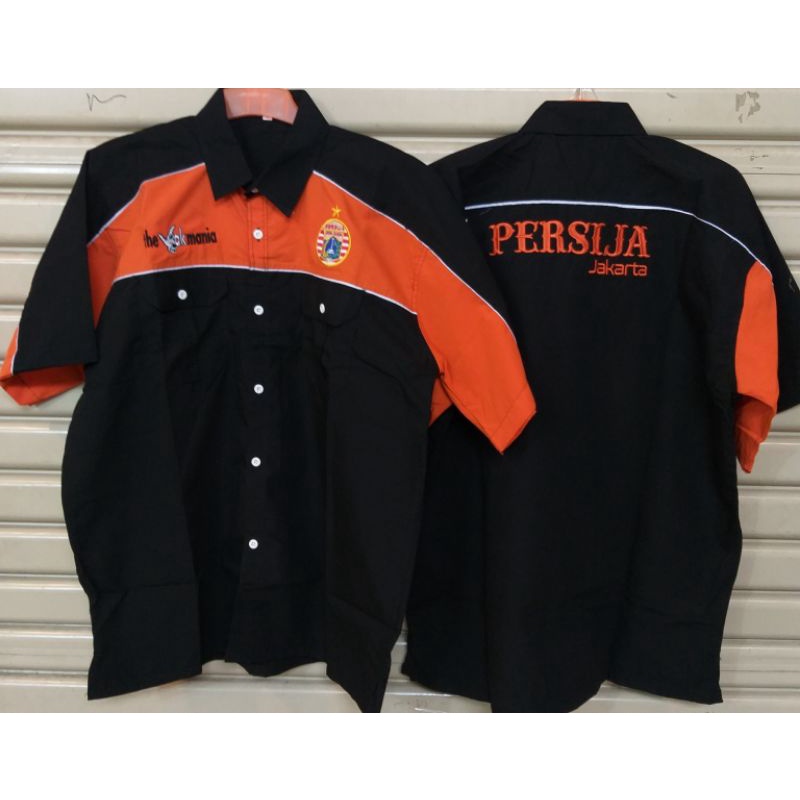 Jual Kemeja Persija Oren hitam kemeja jakmania | Shopee Indonesia