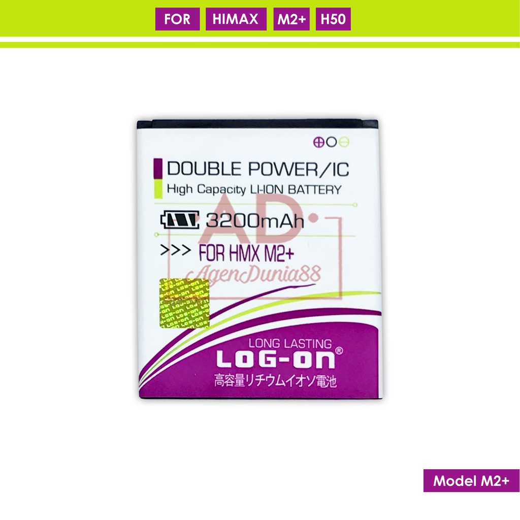 Jual BATERAI HIMAX M2 PLUS - H50 - LOG ON DOUBLE POWER BATTERY | Shopee Indonesia