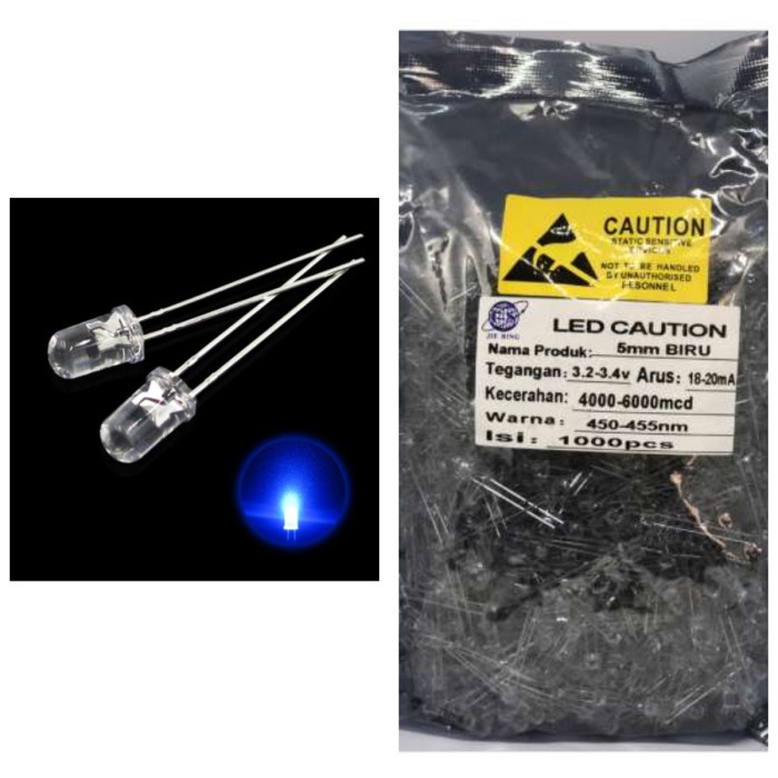 Jual 5000 PCS LED 5 mm BIRU Body Clear Bening 5mm P-BIRU Sorot fokus ...