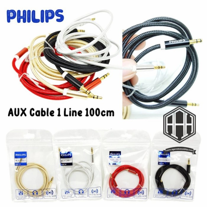Jual KABEL AUX AUDIO PHILIPS 1 KE 1 - JACK 3.5MM PANJANG 1 METER RING ...