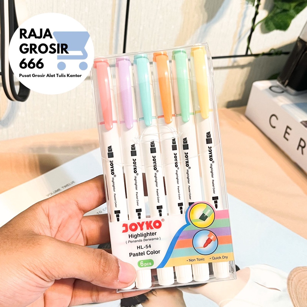 Jual Joyko Highlighter Pastel set isi 6 pcs HL54 warna warni colorful ...