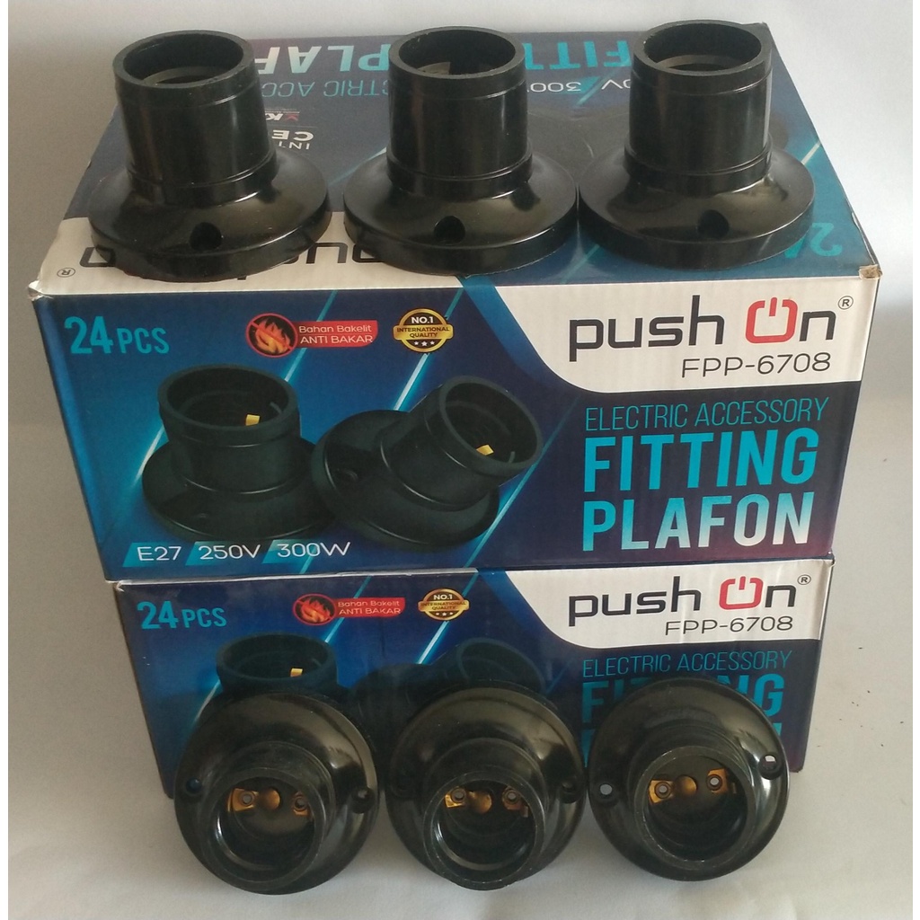 Jual PROMO Fitting Plafon Hitam Tebal / Fitting Tempel Bulat PUSH ON ...