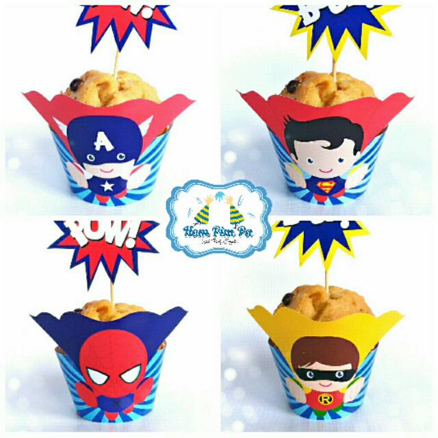 Jual Cupcake toppers & wrapper superhero fly superman iromam spiderman ...