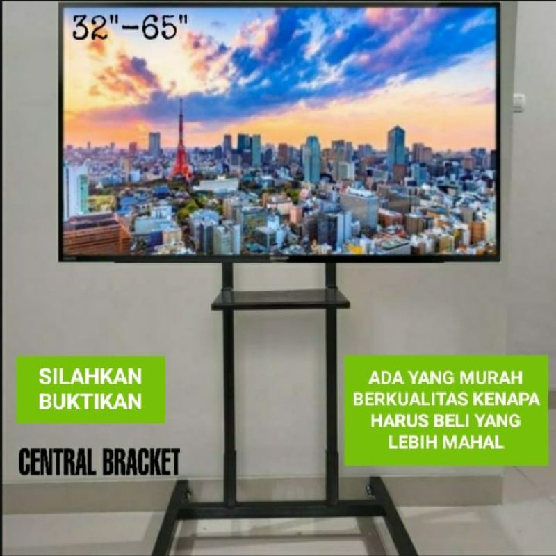 Jual bracket tv standing ada roda 65 60 55 50 43 42 40 32 24 inch besi ...
