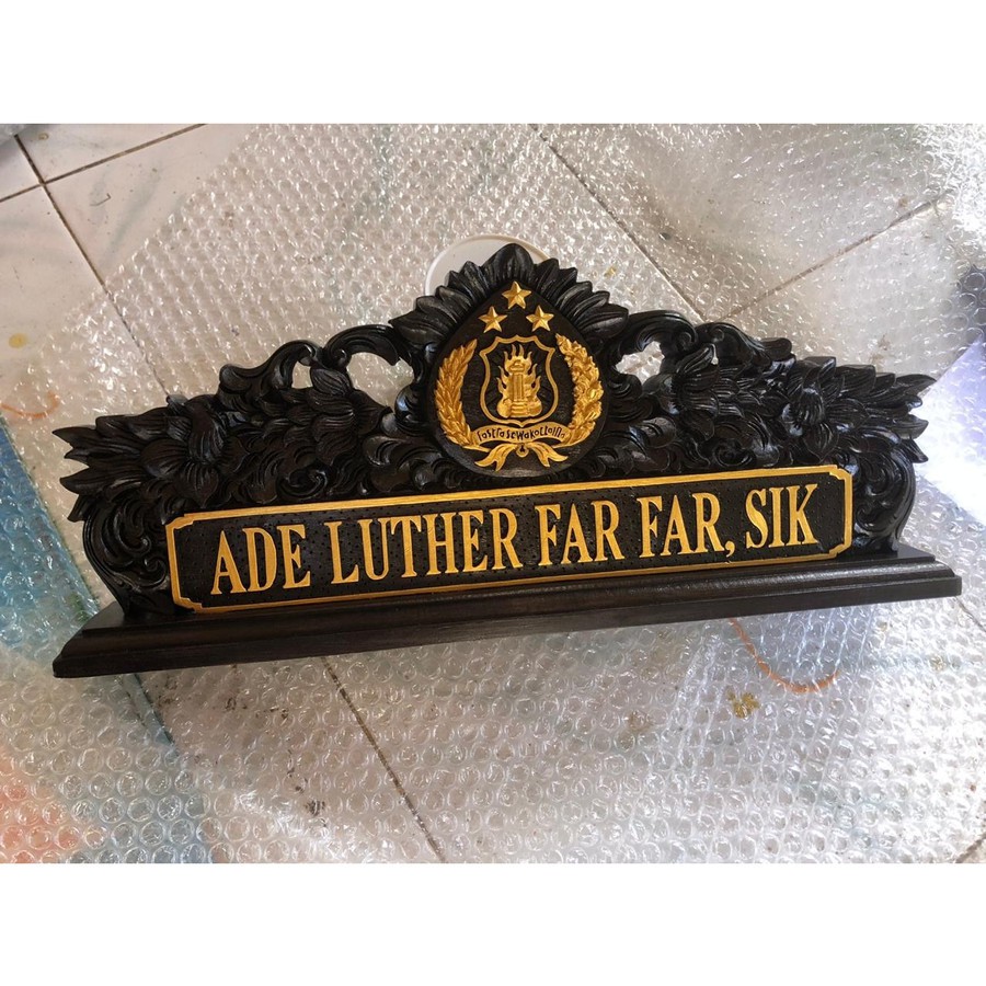 Jual Papan Nama Meja Ukiran Khas Bali Motif Simbol Polri (FLAT) 40cm ...