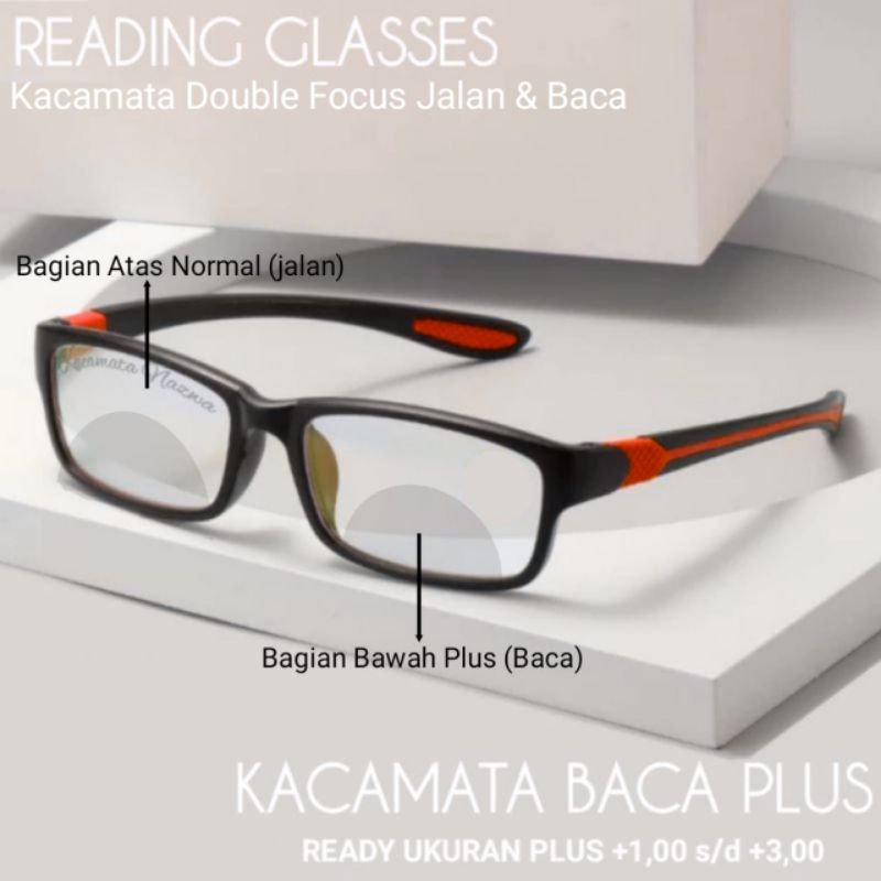 Jual kacamata double fokus sporty PM PLUS BUAT BACA LENSA ATAS NORMAL ...