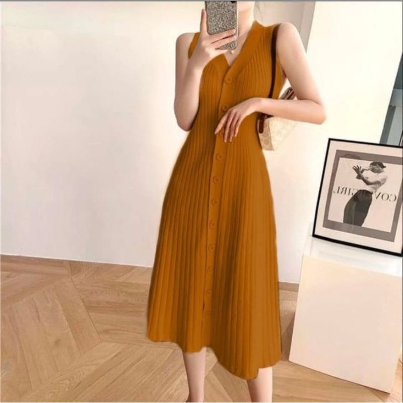 Jual FX SHOP DRESS GEMMA BUTTON RAJUT DRESS KOREA DRESS RAJUT PANJANG DRESS RAJUT TERBARU DRESS ...