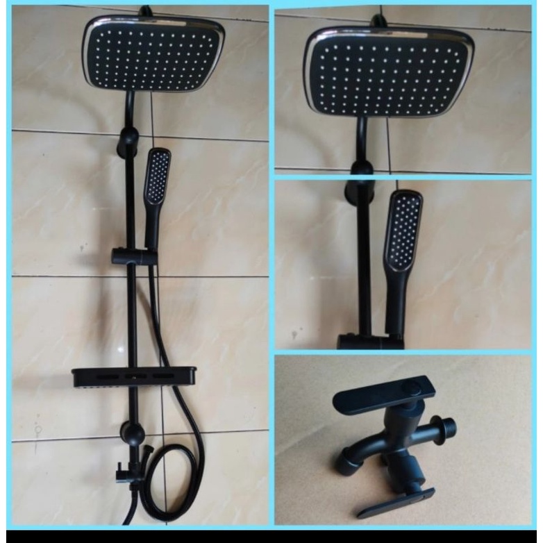 Jual Shower tiang colum set dingin hitam komplit kran / shower tiang full black | Shopee Indonesia