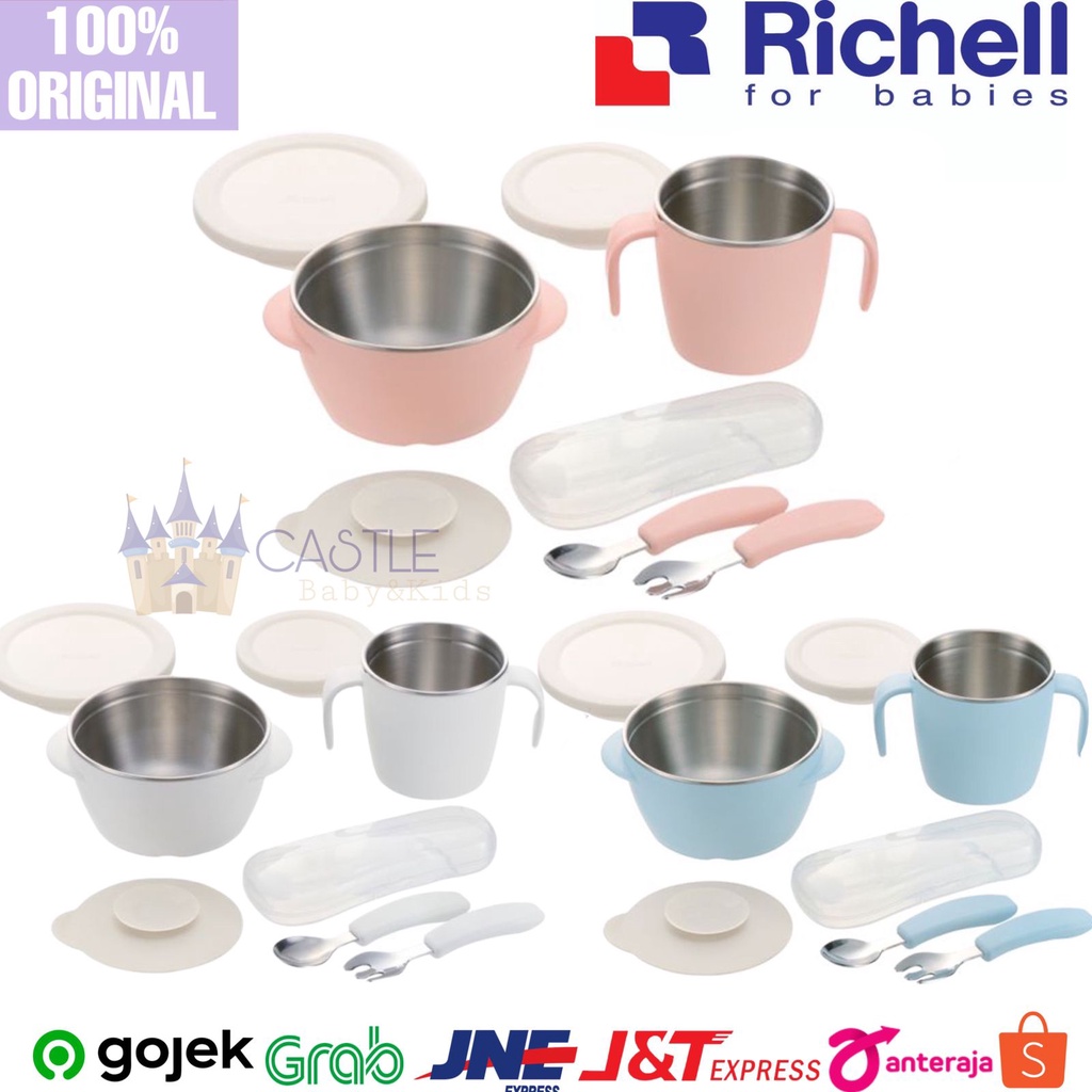 Jual Castle - Richell TLI Stainless Steel Feeding Set - Tempat Makan Anak Bahan Stainless ...