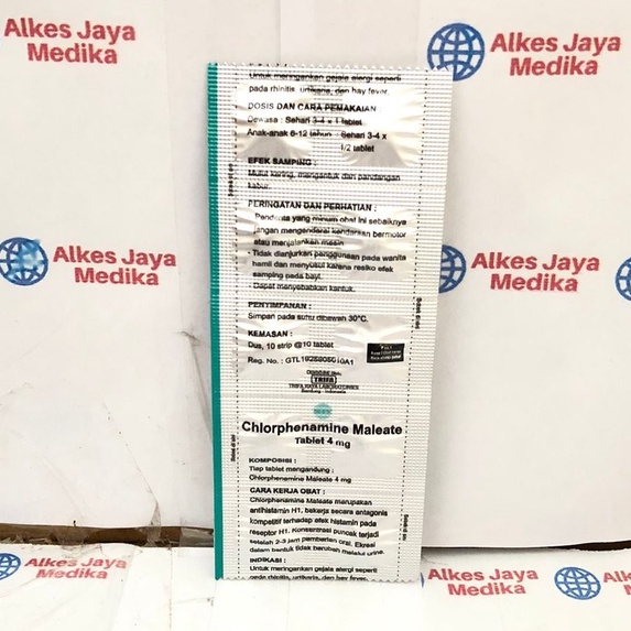 Jual Chlorphenamine Maleate 4mg Isi 10 Tablet - CTM Obat Alergi / Gatal ...