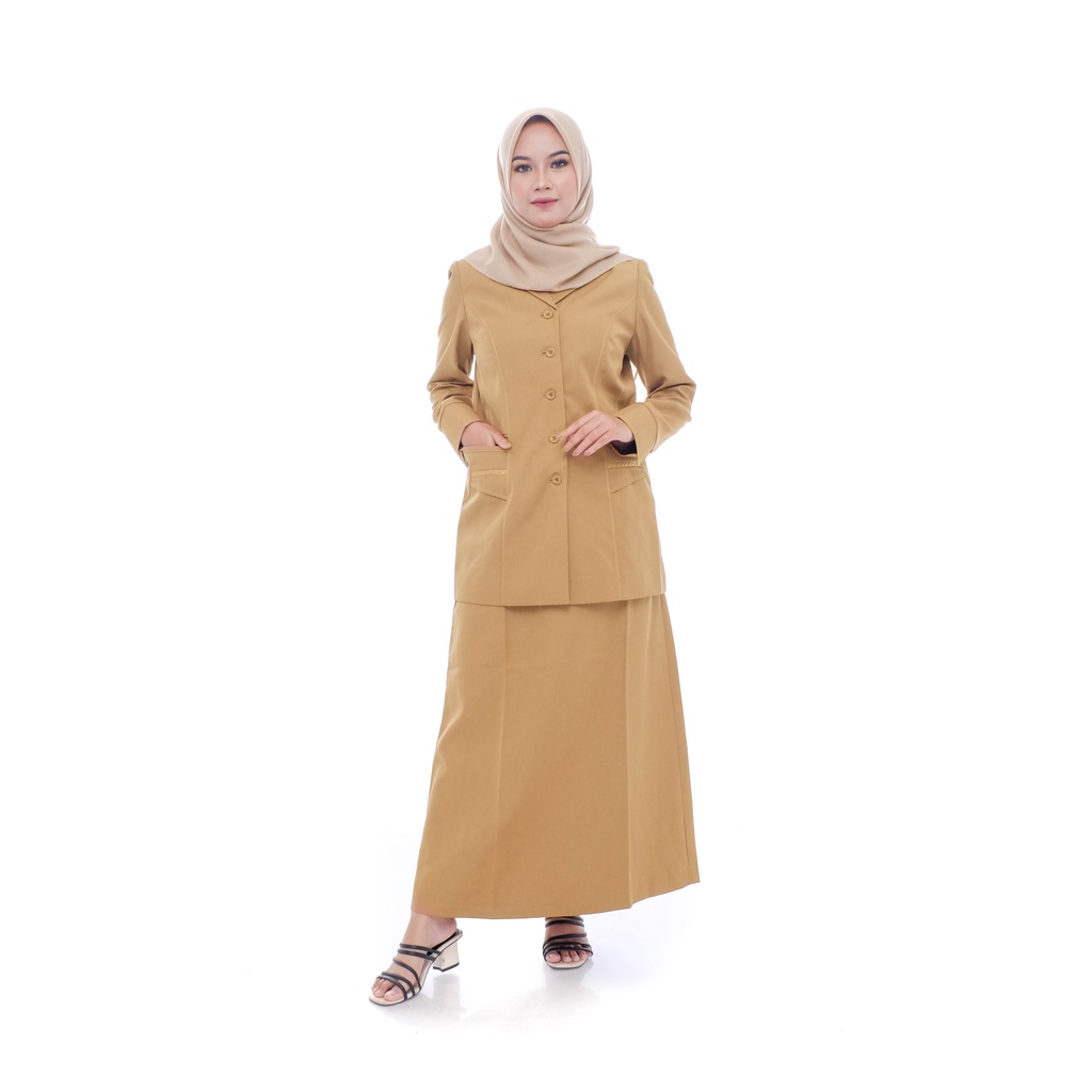 Jual Stelan Seragam PNS Wanita Seragam Pemda Baju Dinas Guru ASN Warna Khaki Muda | Shopee Indonesia
