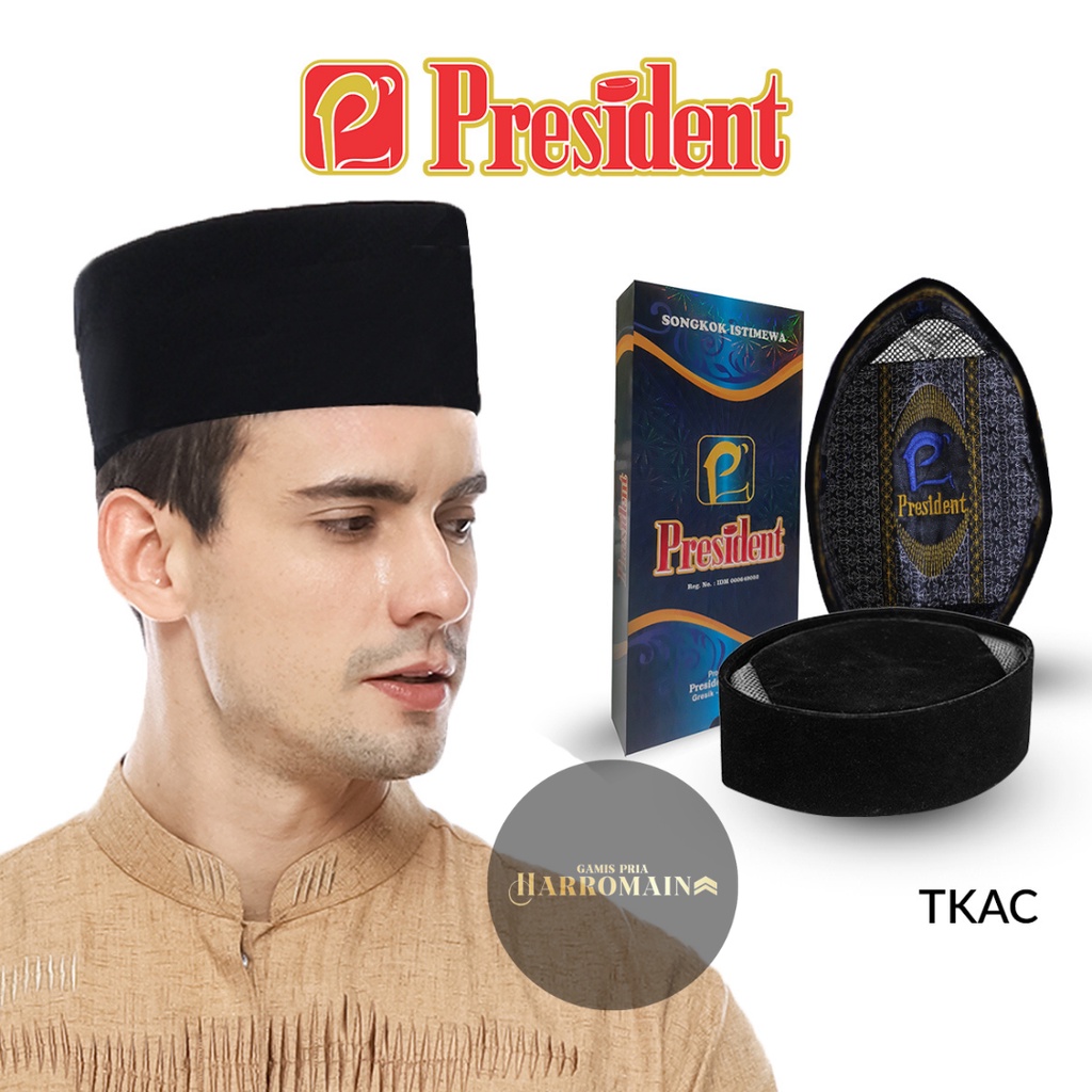 Jual Songkok Hitam Polos President AC Tanpa Kertas Hitam Peci Nasional ...