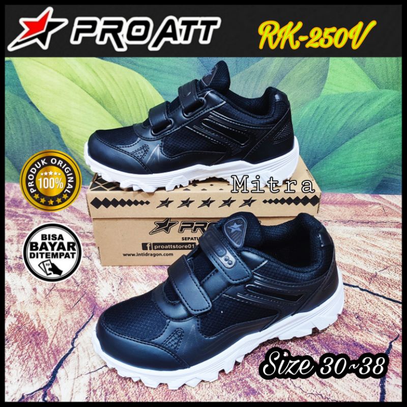Jual PRO ATT Sepatu Sneakers Sekolah Anak Kecil Tanggung Kekinian Keren Cowok Cewek Hitam Polos ...