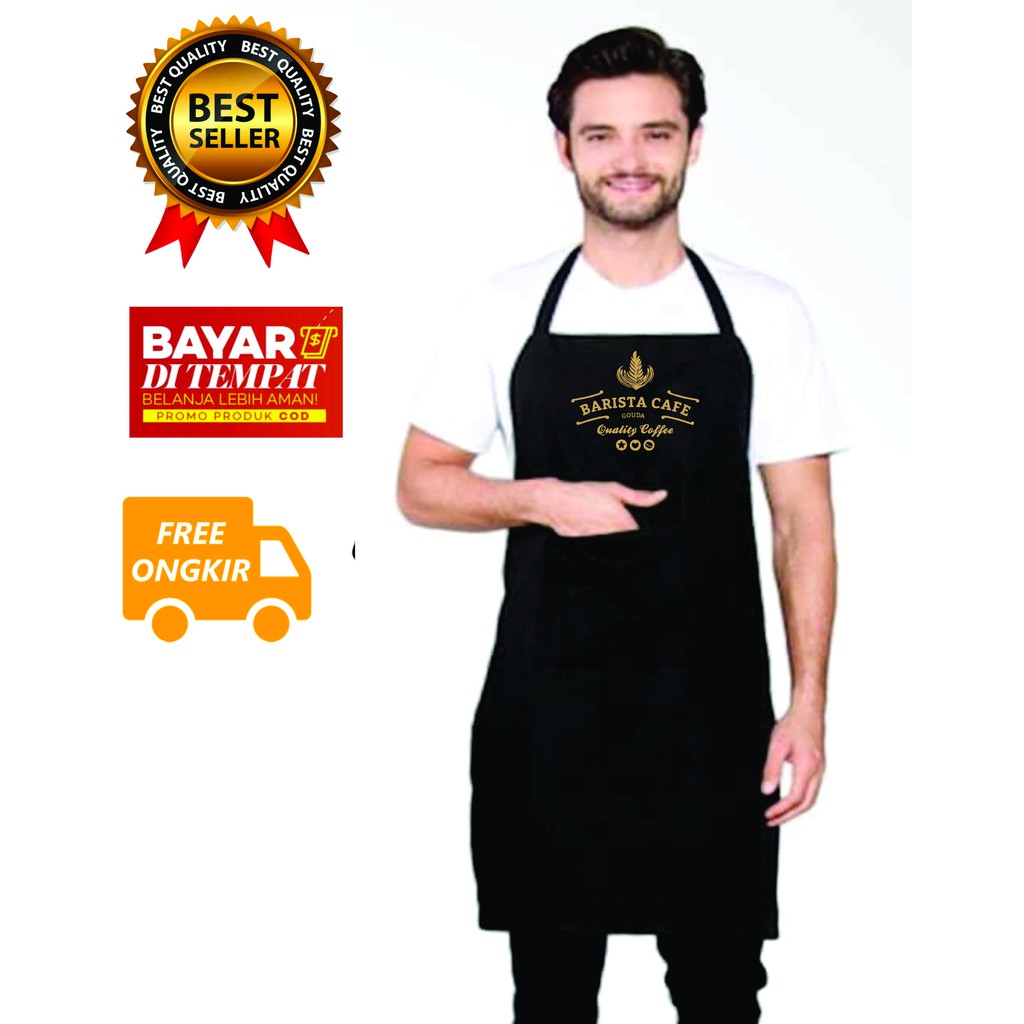 Jual CELEMEK/APRON/RESTORAN/KOKI/MASAK/ CELEMEK MOTIF BARISTA | Shopee ...