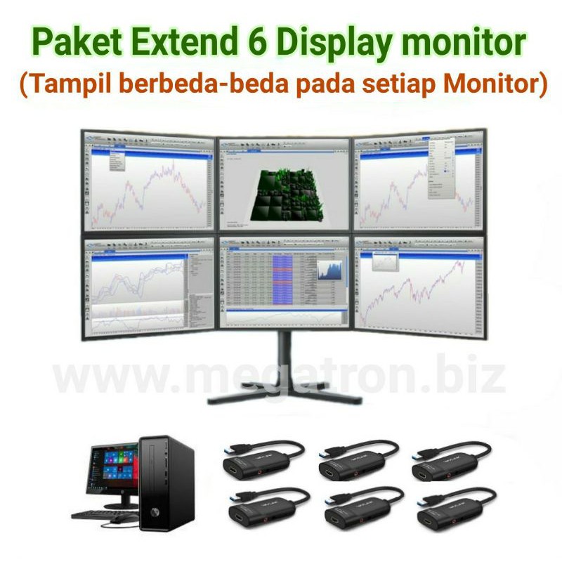 Jual Paket Extend 6 Monitor Multiple Display (tampil beda-beda) - USB 3 ...