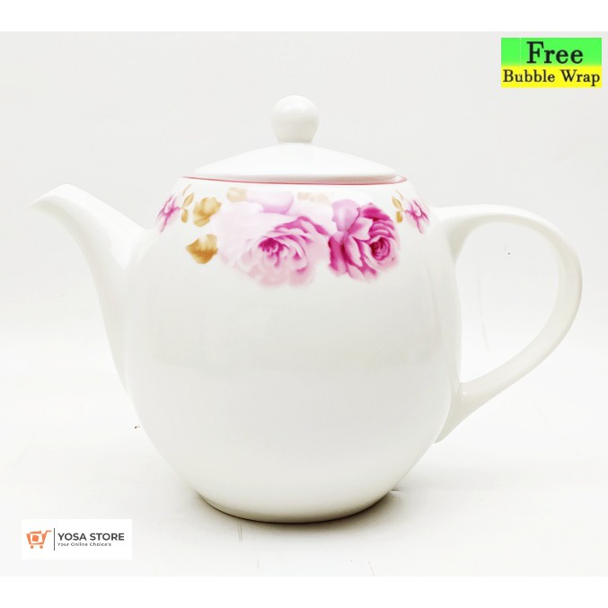 Jual Teko Keramik Motif Pink Rossie Shabby Gagang Bulat 1.2L | Shopee ...
