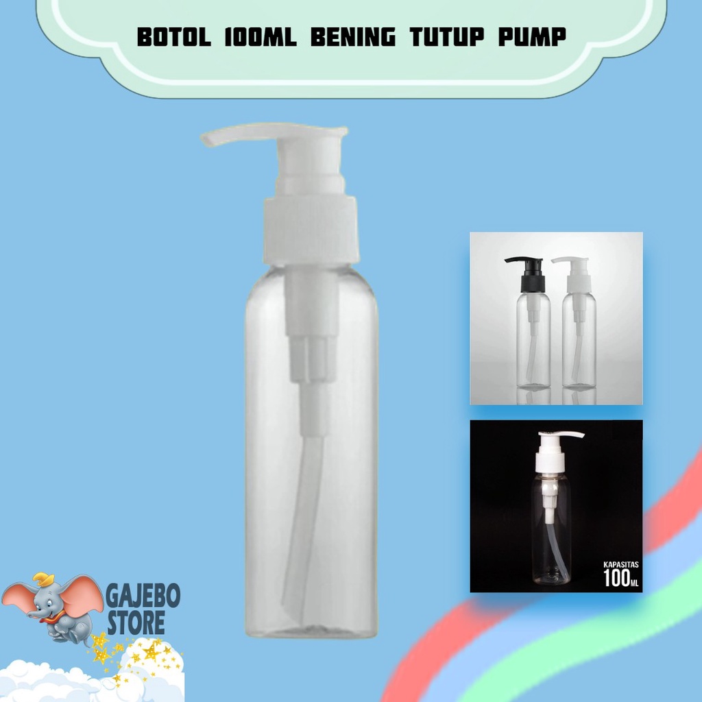 Jual BOTOL PLASTIK 100ML CLEAR TUTUP PUMP / BOTOL CLEAR 100ML PUMP ...