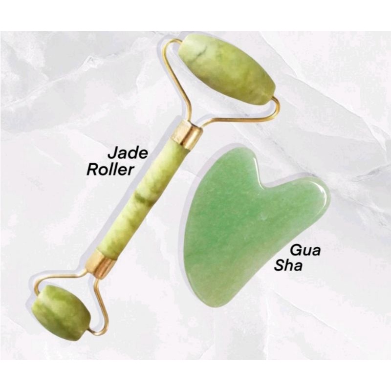 Jual Jade roller dan guasha alat pijat muka wajah giok hijau / pink ...