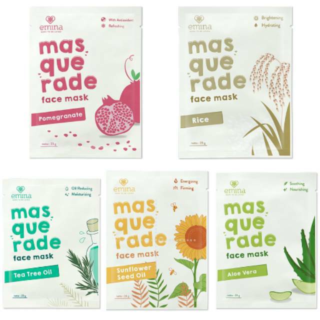Jual Emina Masquerade Face Mask Sunflower Seed Oil Pomegranate Rice Tea ...